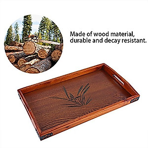 Ikunde Large Wood Serving Tea Water Drinks Tray Wooden Breakfast Tea Serving Tray with Handle