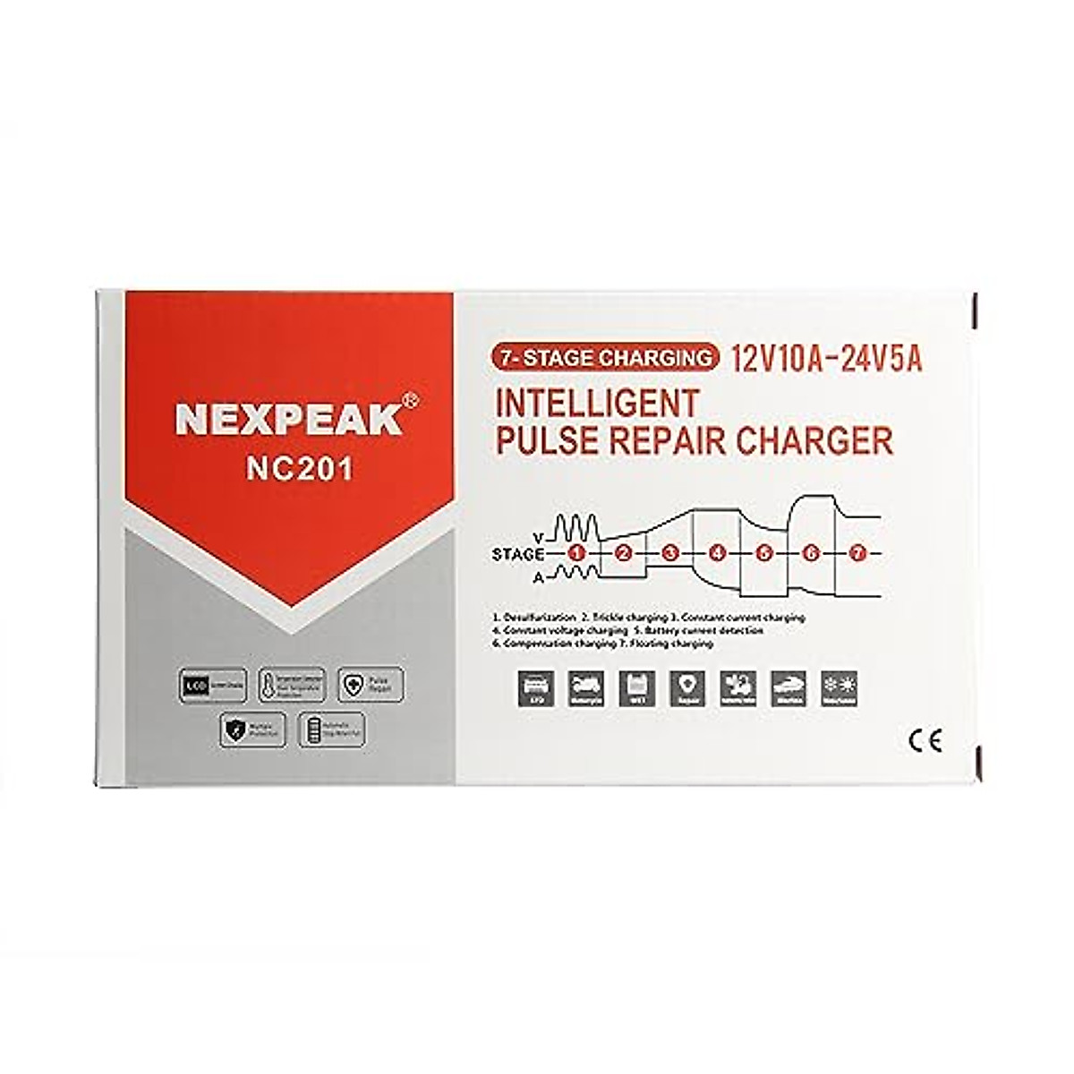 NEXPEAK 10-Amp Smart Fully Automatic Battery Charger, 12V and 24V, Maintainer Trickle Charger w/Temperature Compensation for Car Truck Motorcycle Lawn Mower Boat Marine Lead Acid Batteries…