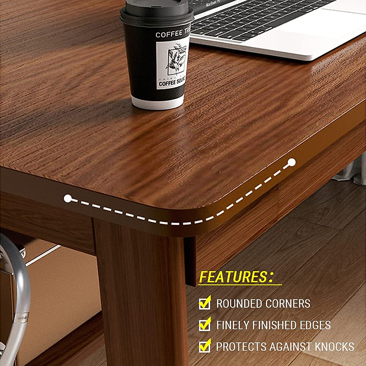 NELYE Mid-Century Long Desk Table - 71" Simple Modern Extra Long 2-Person Wood Computer Workstation for Home Office Work in Walnut, 71" W x 20" D