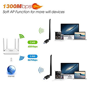 EDUP USB 3.0 Wi-Fi Adapter AC1300Mbps WiFi Dongle 802.11 ac Wireless Network Adapter with Dual Band 2.4GHz/ 5.8GHz 5dBi Antenna for Desktop Windows XP/Vista / 7/8.1/10 / Mac 10. 6-10.15