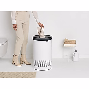 Brabantia - Laundry Hamper - with Plastic Lid - Ventilation Holes - Corrosion Resistant Materials - Hygienic - Discrete - Laundry Basket - Bathroom - with Small Hole - White - 16 Gal