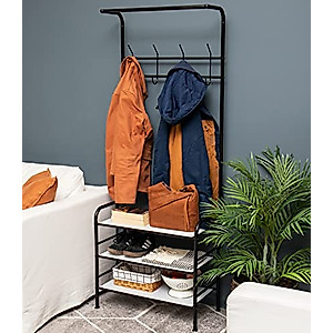 Mind Reader Metal Coat, Shoe Rack, Purses, Scarf, Shelving Organizer, Black