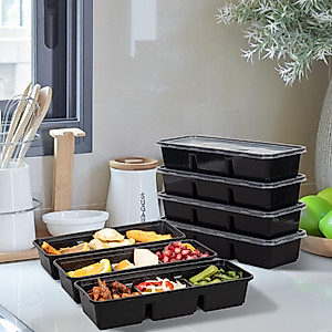 MOQRUAO 50 Packs 17oz Meal Prep Containers,Disposable Plastic Bento Boxes with 3 Compartments Food Containers Snack,Dessert,Travel Lunch Boxes for Office,Picnic