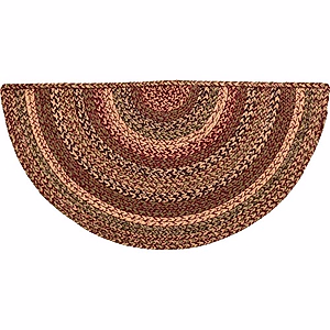 VHC Brands Cider Mill Half Circle Jute Rug 16.5x33 Country Braided Flooring, Burgundy