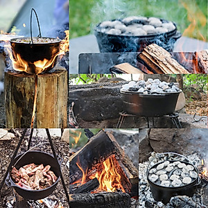 SHYIS Camping Dutch Oven,9 Qt Pre-Seasoned Camping Cookware Pot With Lid - Lid Lifter,Cast Iron Deep Pot with Metal Handle for Camping Cooking BBQ Baking Campfire Modern Black