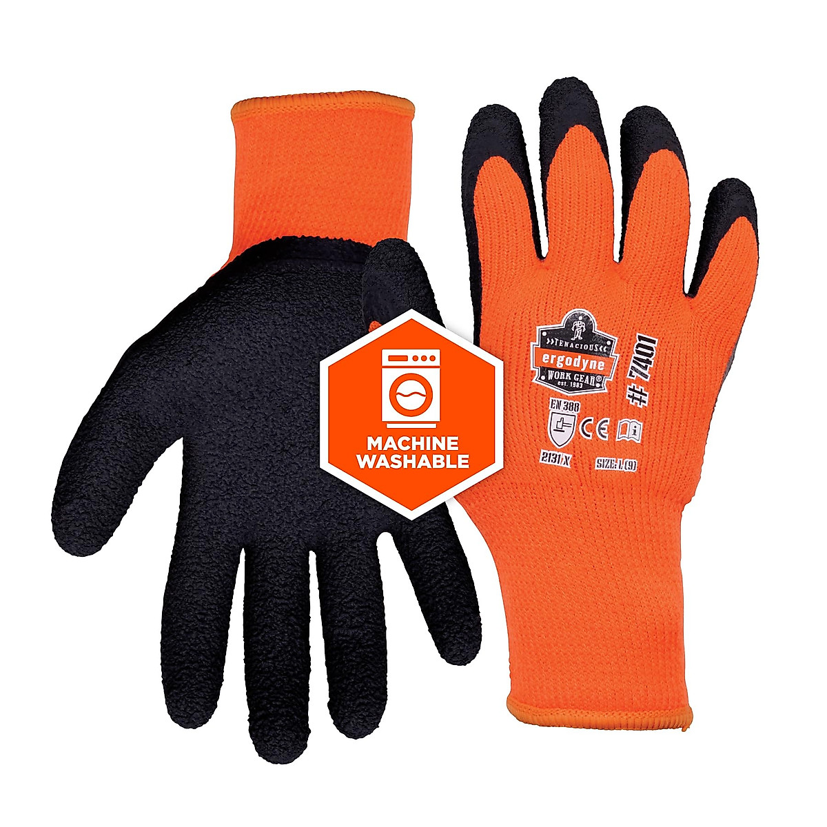 Ergodyne ProFlex 7401 Coated Winter Work Gloves, Latex Coated Palm, Thermal Fleece Lining, Orange