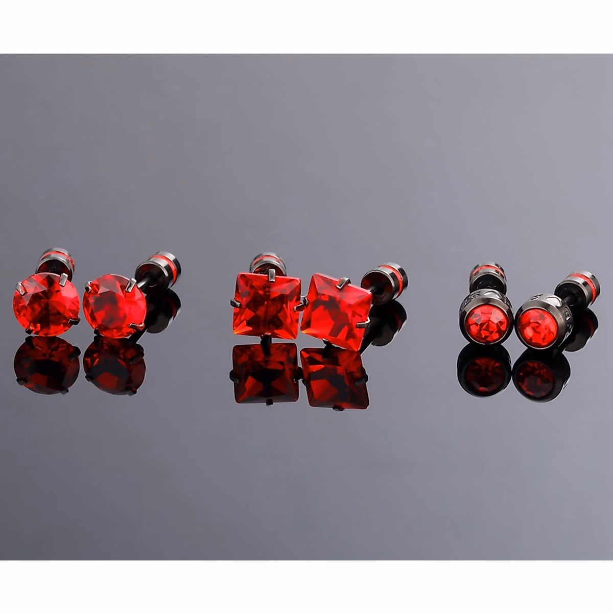 5 Pairs Colorful Screw Back of Earrings CZ Titanium Studs for Women Men,20G 6mm Surgical Steel Hypoallergenic Screw on Double Sided Barbell Stud Earring for Sensitive Ears (Red CZ)