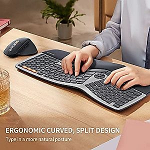 ProtoArc Ergonomic Wireless Keyboard Mouse, EKM01 Ergo Bluetooth Keyboard and Mouse Combo, Split Design, Palm Rest, Multi-Device, Rechargeable, Windows/Mac/Android (Space Gray)