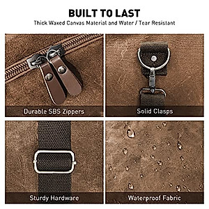 Wildroad Duffle Bag for Travel, 50L Waterproof Waxed Canvas Genuine Leather Weekender Overnight Bag Vintage Travel Hand Bag Carry on Bag