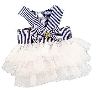 Sweaters for Cats Boy Princess Dog Striped Stripe Fashion Dress Bubble Mesh Dog Dress Dog Skirt Lace Puppy Pet Clothes
