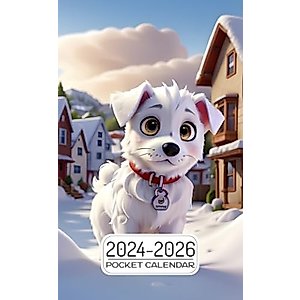 Pocket Calendar 2024-2026: Two-Year Monthly Planner for Purse , 36 Months from January 2024 to December 2026 | White fur puppy | Bright-eyed | Nice neighborhood