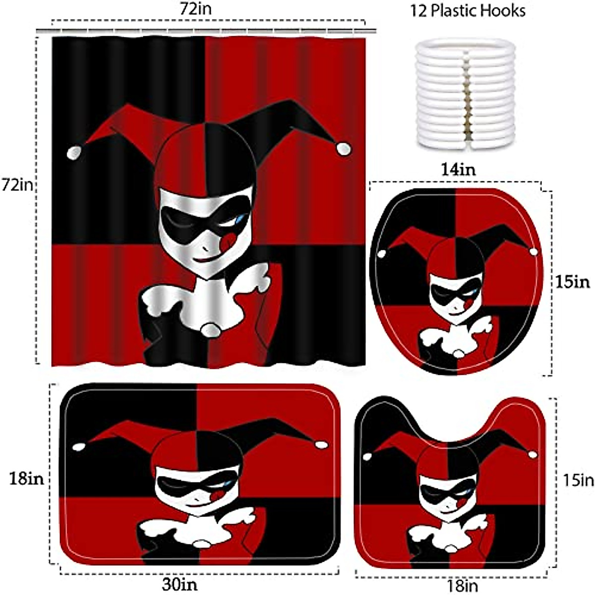 4 Piece American Firefighter Flag Shower Curtain Sets with Harley 12 Hooks for Bathroom Sets Decor, Non-Slip Rugs and Quinn Toilet Mat Lid Rug Accessories Print,Waterproof(72x72 Inch)