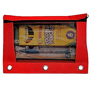 SCHOOLIO Pencil Pouch for 3 Ring Binder | Special Pencil Case Colored Red for Kids and Adults | Zipper Pencil Pouch Pen and Pencil Holder Multipurpose Binder Pouch