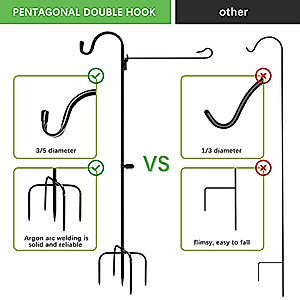 Funland Garden Flag Holder, 5 Prong Base Outdoor Shepherds Hook with Holder Stand for Yard, Heay Duty Anti-Wind Clip Pole Hanger Outdoors, Solar Lights and Bird Feeders - 36 Inch (1Pack), Black