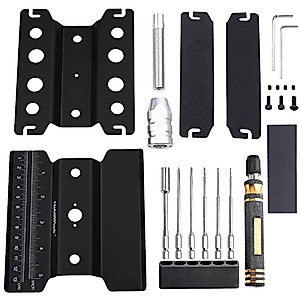 Hobbypark Aluminum RC Car Work Stand Repair Workstation 360 Degree Rotation Lift Or Lower, RC Hex Driver Tools 6-in-1 for 1/10 1/12 1/16 1/18 Scale (Black)