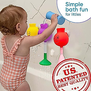 Bath Toys for Toddlers 1-3, Popular Toddler Bath Toys Age 3-4-5 with 3 Unique Water Sprinkling Patterns, Includes Beaker, Tube & Sprinklers - Baby Silicone Suction Toys & Kids Bubble Bath -Patented-