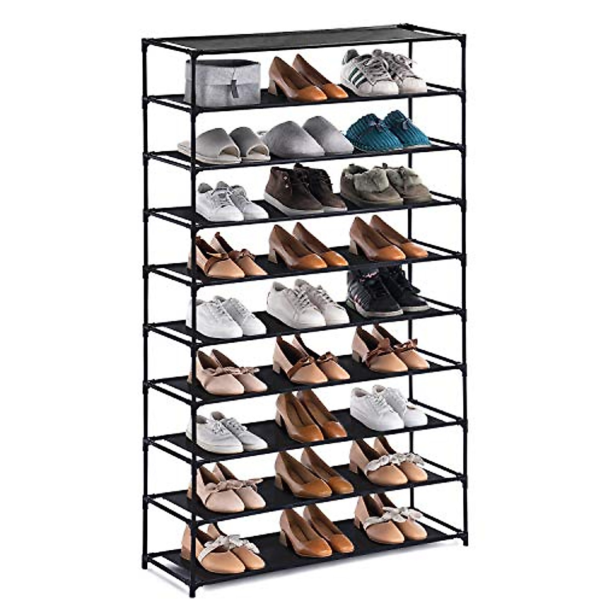 Youdesure 10 Tiers Shoe Rack, Large Shoe Rack Organizer for 50 Pairs, Space Saving Shoe Shelf, Non-Woven Fabric Shoe Storage Cabinet (Black)