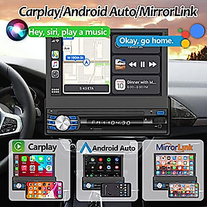 Single Din Car Stereo Compatible with Apple Carplay Android Auto, 7inch HD Flip Out Screen Car Stereo with Bluetooth, Single Din Touchscreen Car Stereo Car Audio Receivers, FM/USB/AUX/TF/Subwoofer