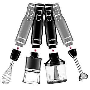 Chefman Electric Spiralizer & Immersion Blender/Vegetable Slicer 6-in-1 Food Prep Combo Kit, Includes 3 Spiralizing Blade Attachments, Zoodle Maker; Grate, Ribbon, Spiral, Blend, Chop, and Puree