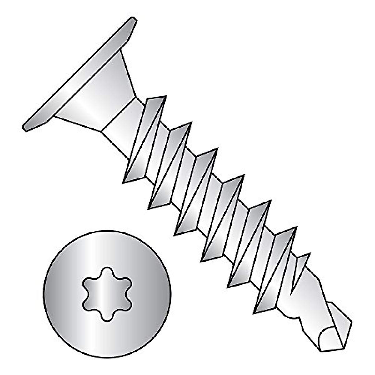 Small Parts 1016KWTF188 18-8 Stainless Steel Self-Drilling Screw, Plain Finish, Wafer Head, Star Drive, #3 Drill Point, #10-16 Thread Size, 1" Length (Pack of 25)