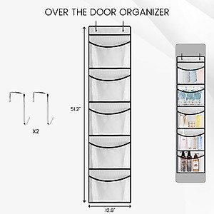 MCPINKY Over The Door Organizer, Hanging Shelves Back of Door Organizer Gray Hanging Storage Organizer 5 Pockets 1 Pack