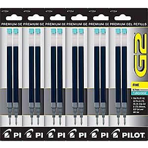 Value Pack of 6 - Pilot G2 Gel Ink Refills for Rolling Ball Pen, Fine Point, Turquoise (77254)
