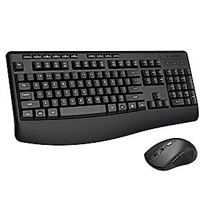 Wireless Keyboard and Mouse Combo, E-YOOSO 2.4GHz Full-Sized Ergonomic Wireless Keyboard with Wrist Rest, 3 DPI Adjustable and 6 Buttons Cordless USB Mouse for Computer, Laptop, PC, Windows (Black)