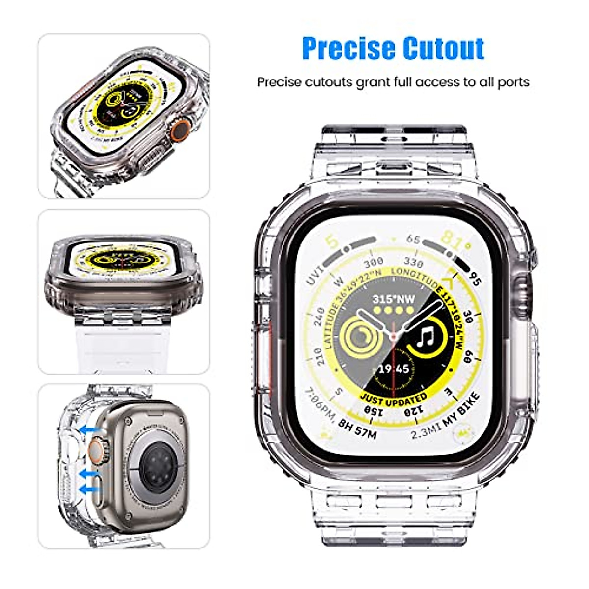 ABELTA Band Compatible for Apple Watch Ultra 49mm with Bumper Case Cover, Clear Crystal Men Women Durable Sport Transparent Protective Band for iWatch Ultra