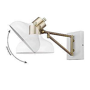Globe Electric 51344 1-Light Plug-in or Hardwire Swing Arm Wall Sconce, White, Brass Accents, White Cloth Cord, Wall Lighting, Wall Lights for Bedroom, Kitchen Sconces Wall Lighting, Home Décor