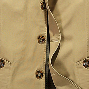 Maiyifu-GJ Men's Cotton Trench Coat Slim Fit Single Breasted Windproof Long Jacket Fall Casual Business Windbreaker Overcoat (Dark Khaki,5X-Large)