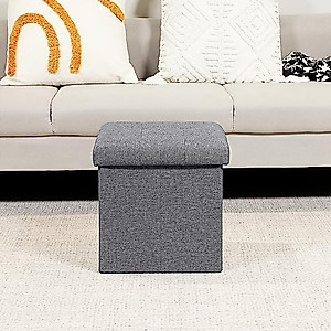 B FSOBEIIALEO Storage Ottoman Cube, Toy Chest Folding Footrest for Living Room Seat, 12.6"X12.6"X12.6" (Linen Grey)