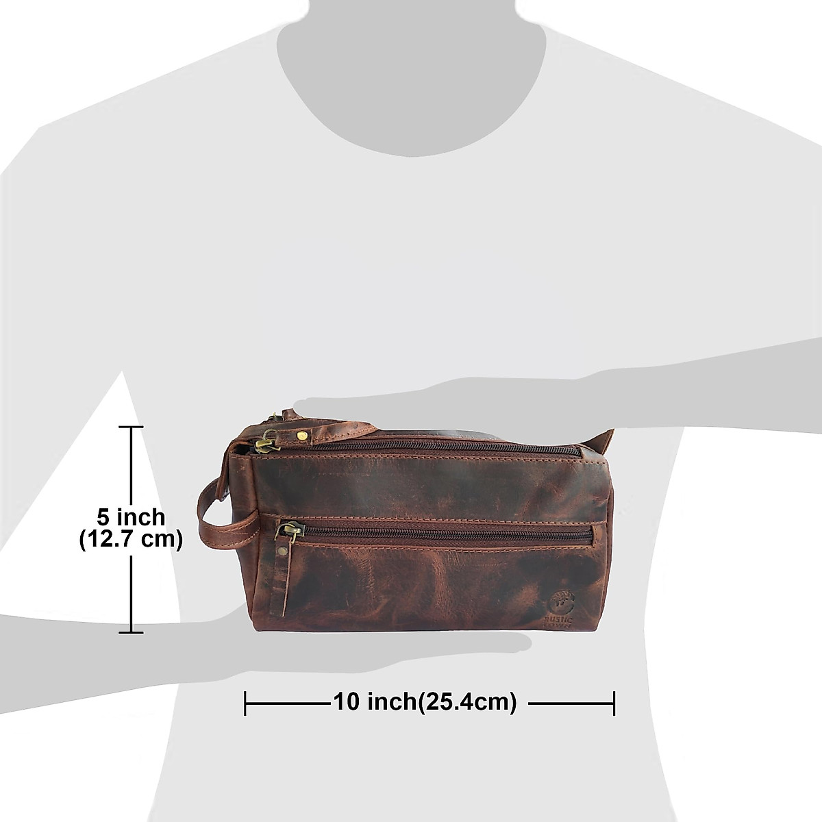 RUSTIC TOWN Leather Toiletry Bag for Men - Hygiene Organizer Travel Dopp Kit (Walnut Brown)