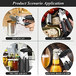 Jiaying Can Opener with Oversized Turn Knob and easy to grip with Comfortable Soft Handle,The Manual Handheld Can Opener, Sharp Cutting Wheel Built-in Bottle Opener—Black