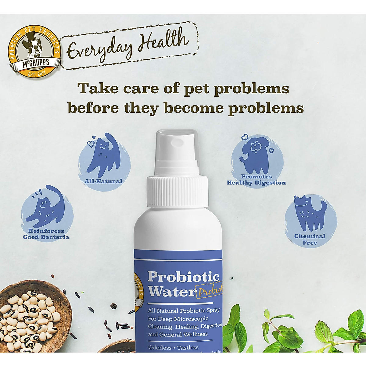 McGrupps Probiotics water for dogs - Improves Dog Diarrhea - Constipation - Gas - Yeast - Bad Breath - Dog Allergies - All Natural Probiotic Spray - 2 Billion CFUs - Puppies to Seniors