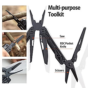 NexTool Black Knight Multitool Knife, 12 in 1 Stainless Steel Multitool, Pocket Knife with Self-Locking, Huge Scissors, 9 Screwdriver Bits, Bottle Opener for Camping Fishing Survival, Gifts for Men