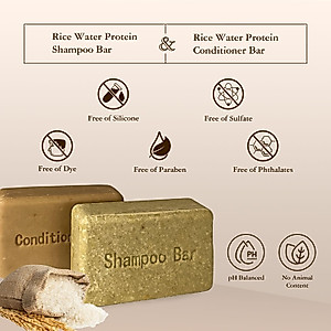 Accallo Bar Shampoo and Conditioner: Rice Water Shampoo Bar, Conditioner Bar, for Hair Growth, Travel Size Sets, Solid Shampoo