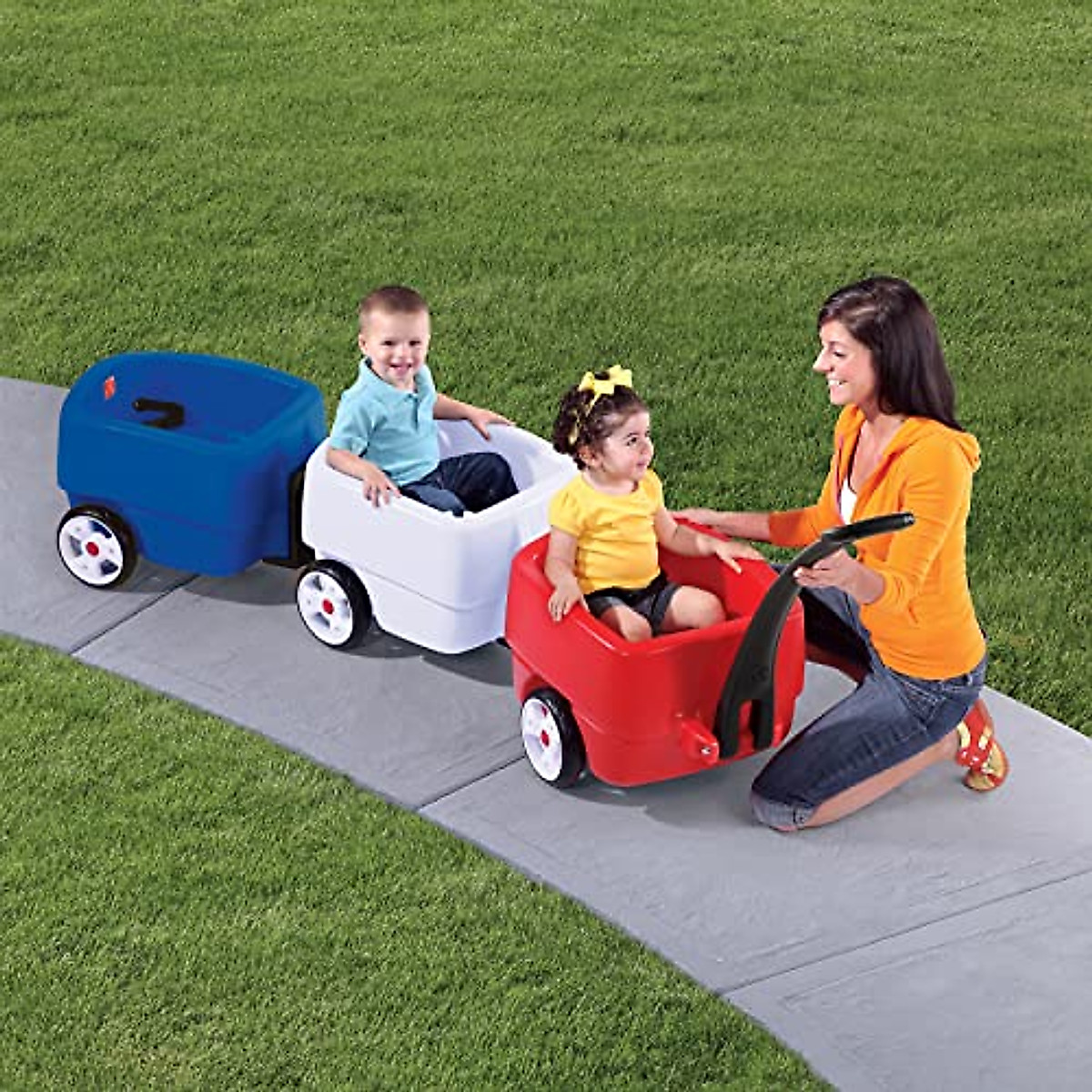 Step2 Choo Choo Wagon and Trailer - Red, White & Blue - Children's Wagon - Perfect for Siblings, Triplets, Friends - Festive Wagon for Parades and Summer Fun
