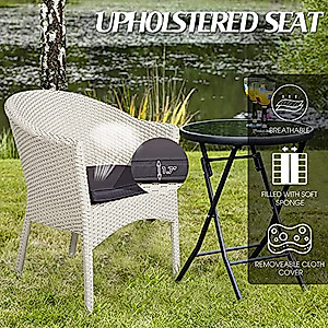 Koreyosh Outdoor Rattan Dining Chair Wicker Patio Arm Chair with Soft Cushion,Steel Frame Front Porch Furniture for Garden, Balcony, Lawn and Indoors (White-1 Pack)