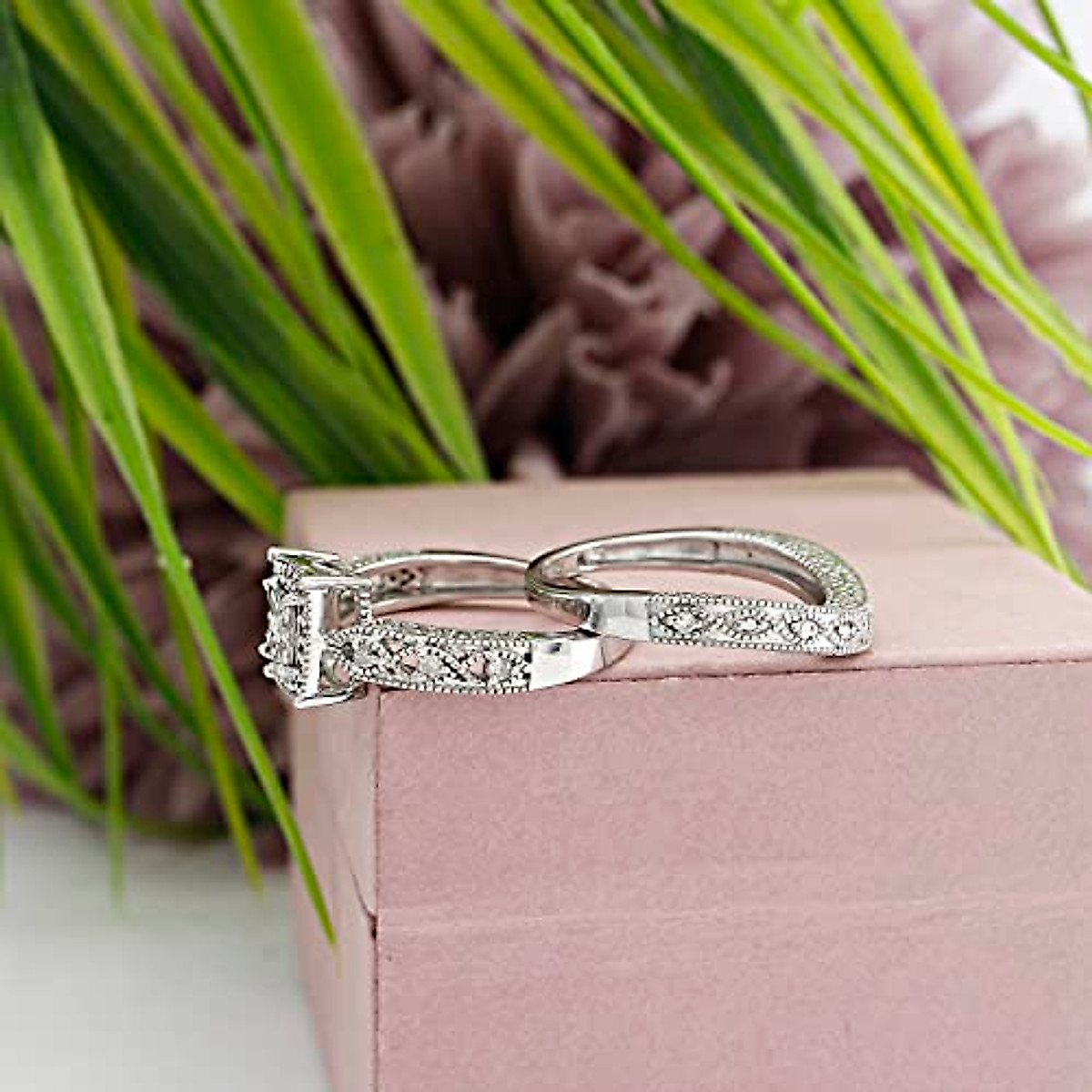 1/5 Carat Round Cut White Natural Diamond Cascading Engagement Bridal Ring Set Jewelry For Women In 14k Gold Over Sterling Silver (0.20 Cttw, Color- I-J, Clarity- I2-I3), Metal, Diamond