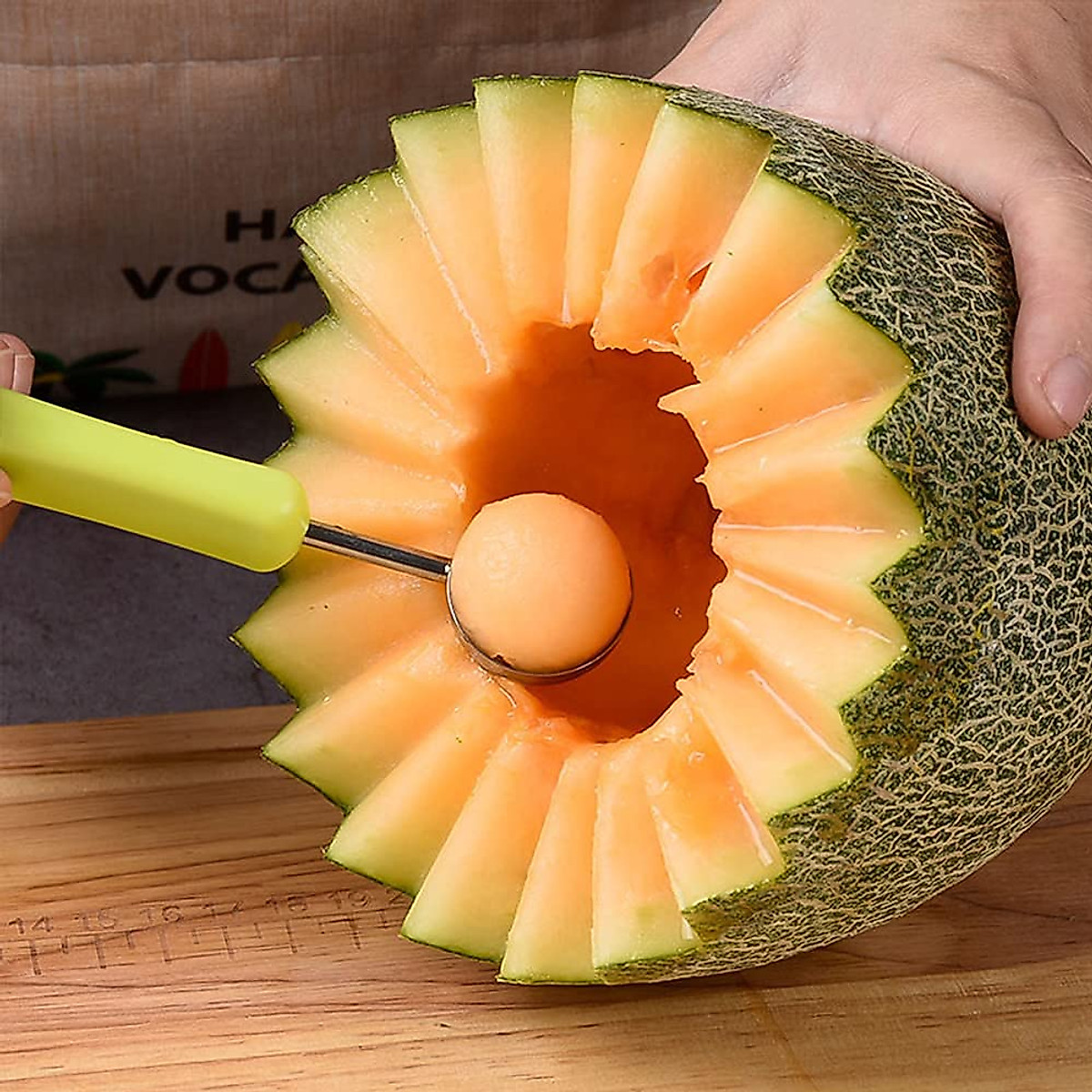 Suuker Melon Baller Scoop Set,4 In 1 fruit cutters shapes for kids, watermelon scooper fruit scooper and baller, Seed Remover Knife and fruit carving tools（Green）