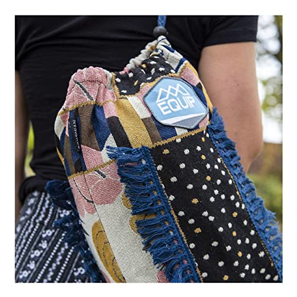 Equip Jacquard Bohemian Macrame Hammock, Blue Patchwork Print, Size 126 in. L x 59 in. W