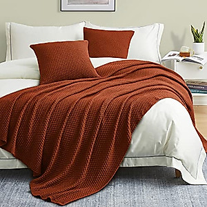 TREELY Rust Knit Throw Blanket for Couch, Soft Cozy Knitted Blankets 60" x 80", Fall Warm Breathable Blanket Decorative for Sofa Bed Living Room