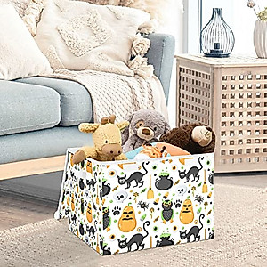 innewgogo Happy Halloween Pumpkins Cat Owl Skull Storage Bins with Lids for Organizing Closet Organizers with Handles Oxford Cloth Storage Cube Box for Books