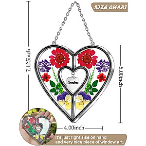 KY&BOSAM Heart Suncatchers Grandma Gift Ornament Stained Glass Sun Catcher Garden hangings Windows with Pressed Flower Heart Embedded in Glass Gifts for Grandma Mother`s Day Birthday Gifts