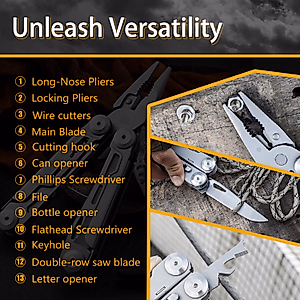 TLONER, ARES Series 15-P Pocket Size Multitool with Premium Stainless Steel Pliers, Short Dagger, Black Luxury Gift Box