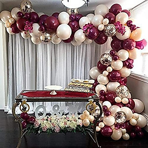 Burgundy Balloon Arch Kit, Rose Gold Balloon Arch Kit, Maroon Balloon Garland Kit with 18/12/10/5 inch Burgundy Rose Gold White Gold Latex Balloon for Birthday Baby Shower Valentines Bridal Shower