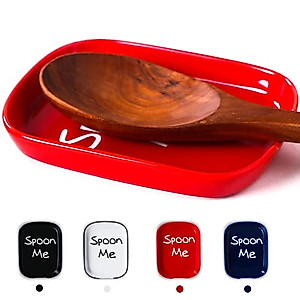 Lareina Ceramic Spoon Rest For Stove Top - Spoon Holder For Kitchen Counter Top, Heat-Resistant Cooking Utensil Rest, Cute Spoon Rest, Modern Farmhouse Kitchen Decor, Red