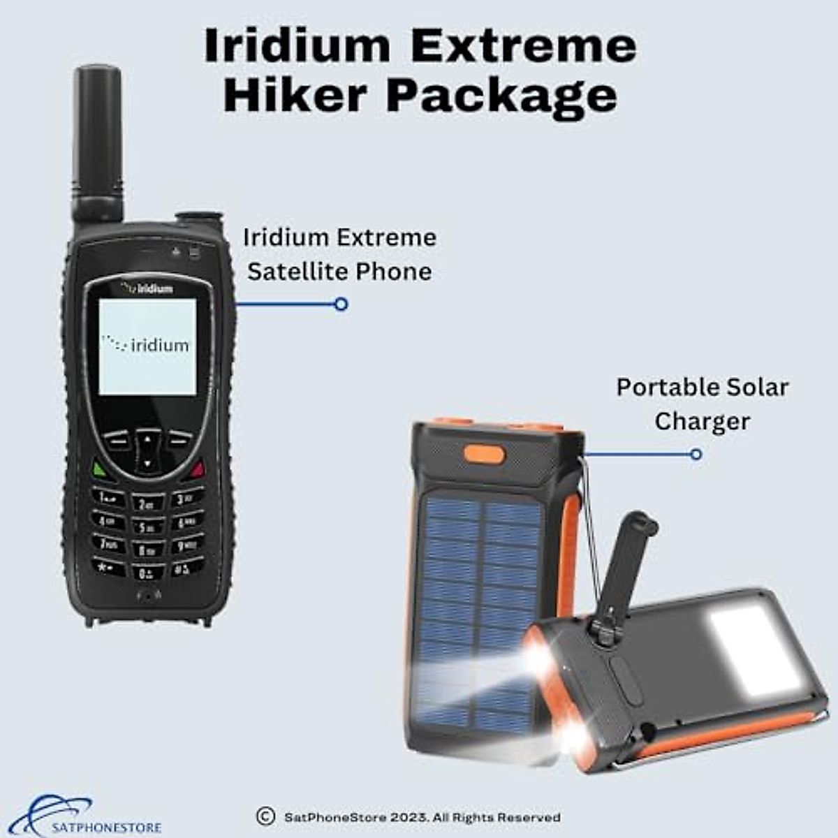 SatPhoneStore Iridium 9575 Extreme Satellite Phone Hiker Package with Solar Charger, Protective Case and Prepaid 200 Minute SIM Card Ready for Easy Online Activation