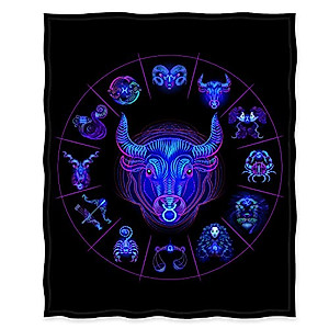 Jekeno Taurus Constellation Blanket Gifts for Women Kids Girls Astrology Zodiac Celestial Decor for Home Bedroom Living Room Soft Smooth Lightweight Plush Throw Blankets Black 50"x60"
