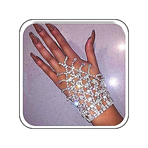 EARENT Rhinestone Bracelet Ring Silver Hand Chain Crystal Bangle Finger Ring Bracelets Wedding Hand Harness Hand Accessories for Women